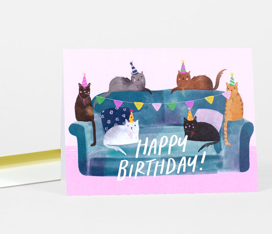 Happy Birthday Cat Couch Card – littlewhimsy