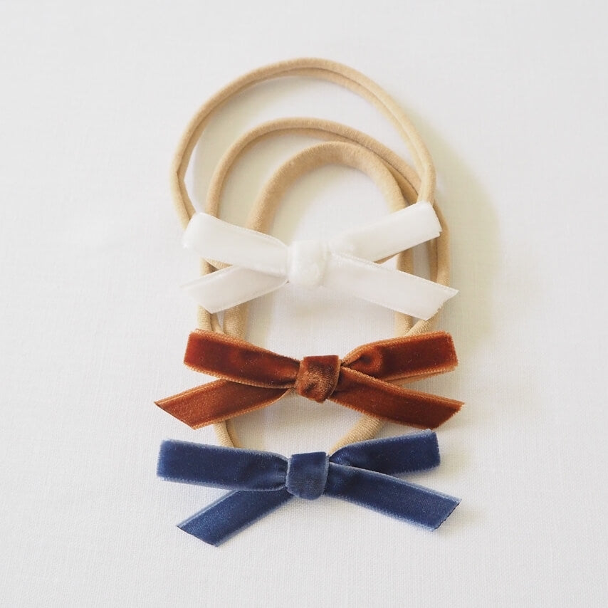 Velvet Mini Bow Set - Toffee, Moonlight Blue + White – littlewhimsy