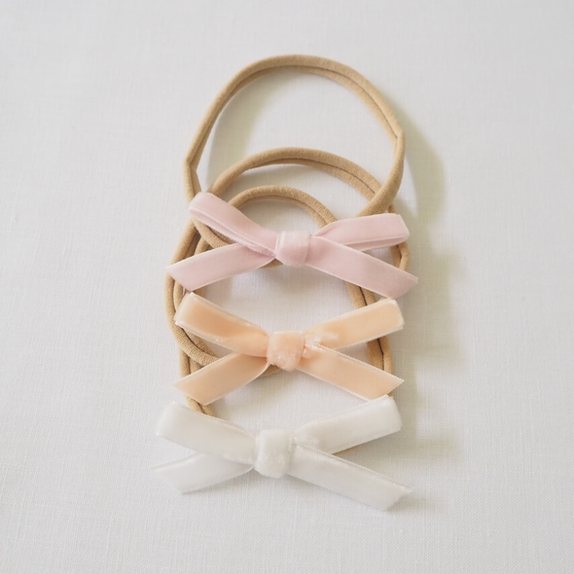 Velvet Mini Bow Set - Lychee, Lullaby Pink + White – littlewhimsy