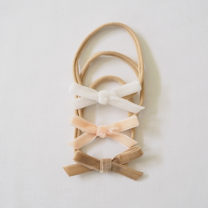Velvet Mini Bow Set - Lychee, Pebble + White – littlewhimsy