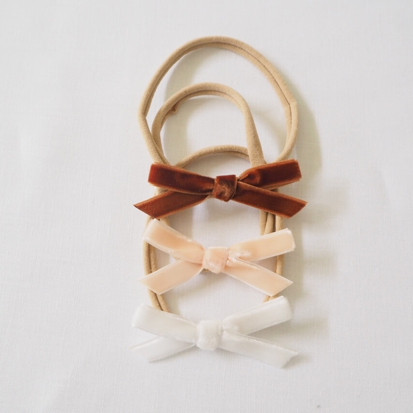Velvet Mini Bow Set - Toffee, Lychee + White – littlewhimsy